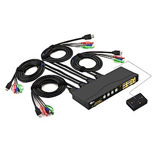 CKLau 4 Port KVM HDMI Switch with Audio, Microphone, 2 USB 2.0 Hub and Cables Support Wireles Keyboard Mouse Resolution Up to 4Kx2K@60Hz 4:4:4