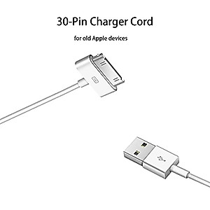 30 Pin Charger Cable Compatible with iPhone 4 4s 3G 3GS, iPad 1st 2nd 3rd Generation, iPod Touch, iPod Nano, iPod Classsic USB Sync & Charging Cord (1-Pack)