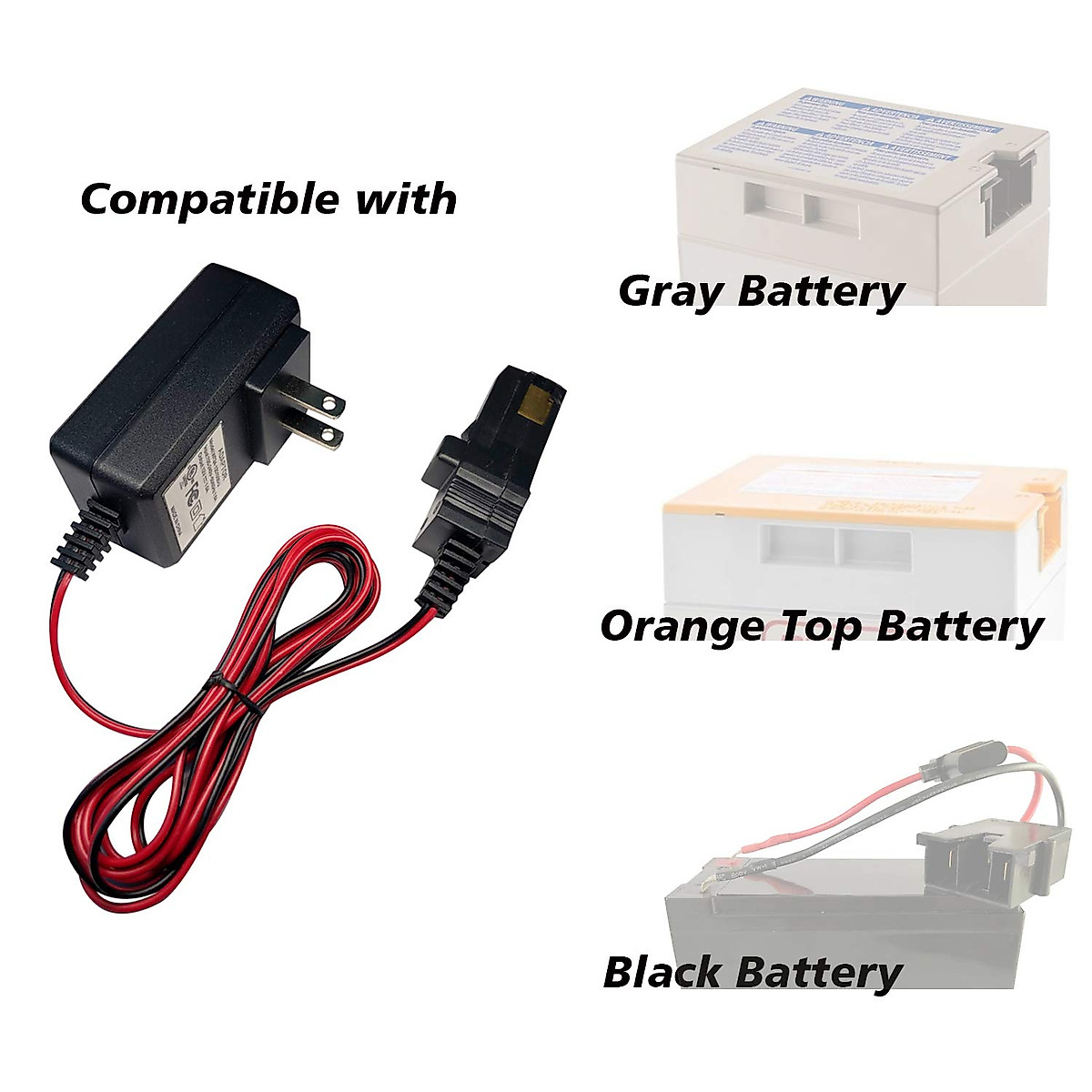 12V Charger for Kids Ride On 12-Volt Charger Compatible with Power Wheels Gray Battery and Orange Top Battery, for Fisher-Price Battery, ETL Cetified