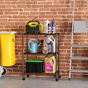 FDW 3-Shelf Adjustable,Storage Shelves Wire Shelving Shelving Unit Metal Shelves Storage Shelf with Wheels,13" D x 23" W x 31" H,Black