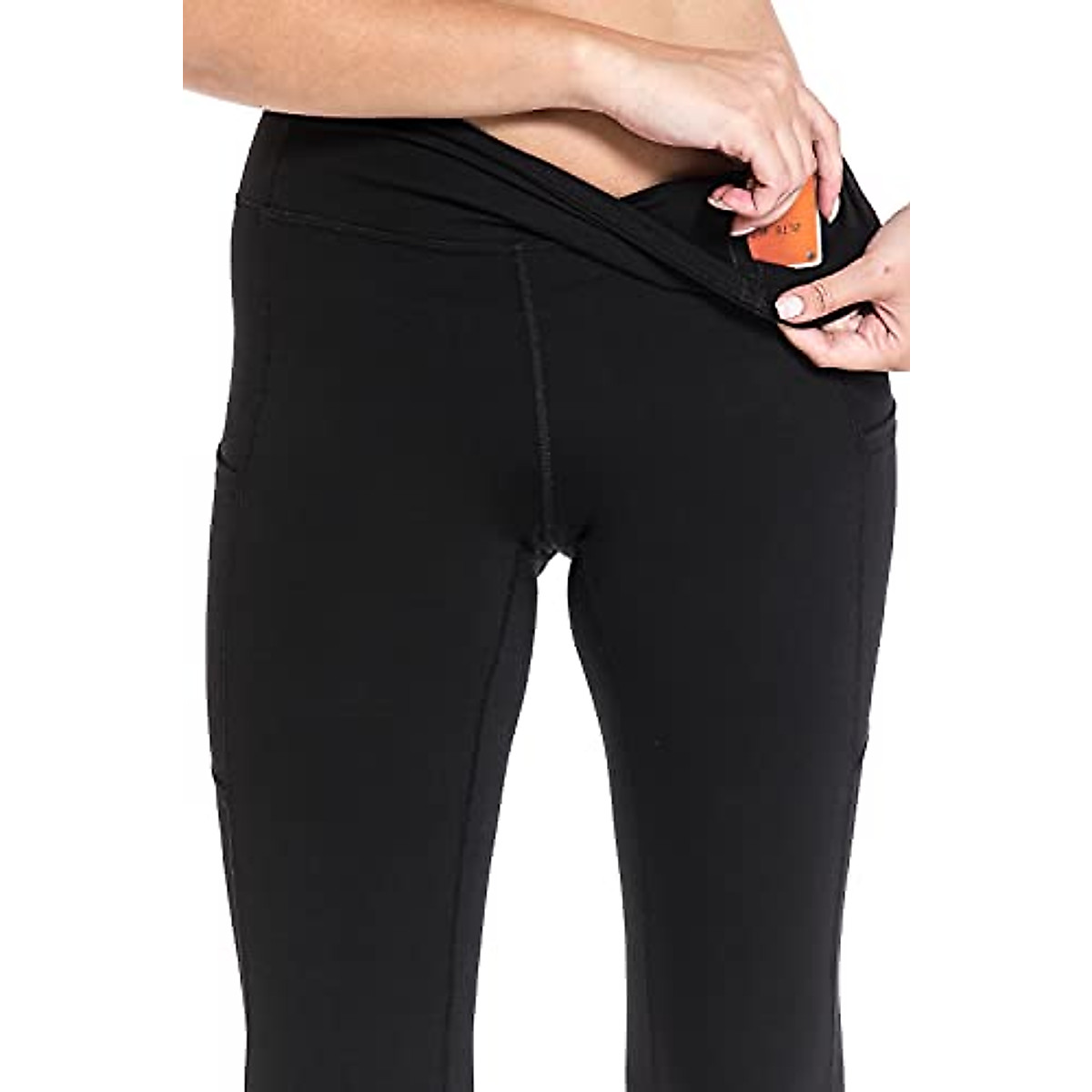 Leggings Depot High Waist 7/8 Leggings Workout Yoga Pants with Pockets (Black, Large)
