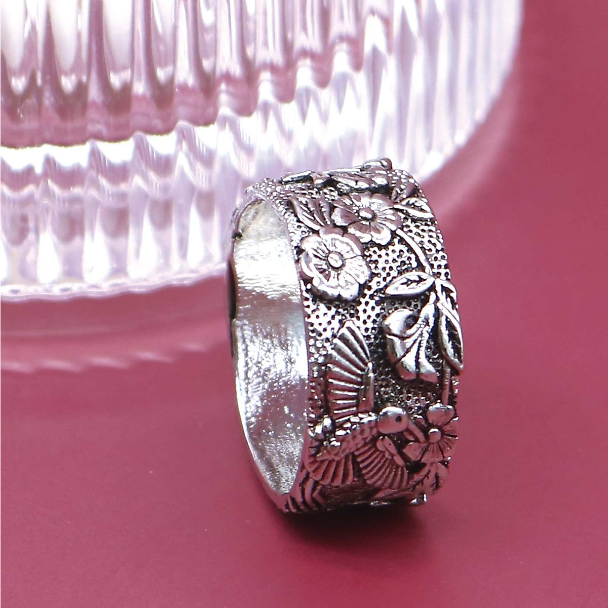 ABJFJE Retro Daisy Bird Rings Boho Daisy Flower Carved Ring Anniversary Band Ring Eternity Fashion Jewelry for Men Women Gift (10)