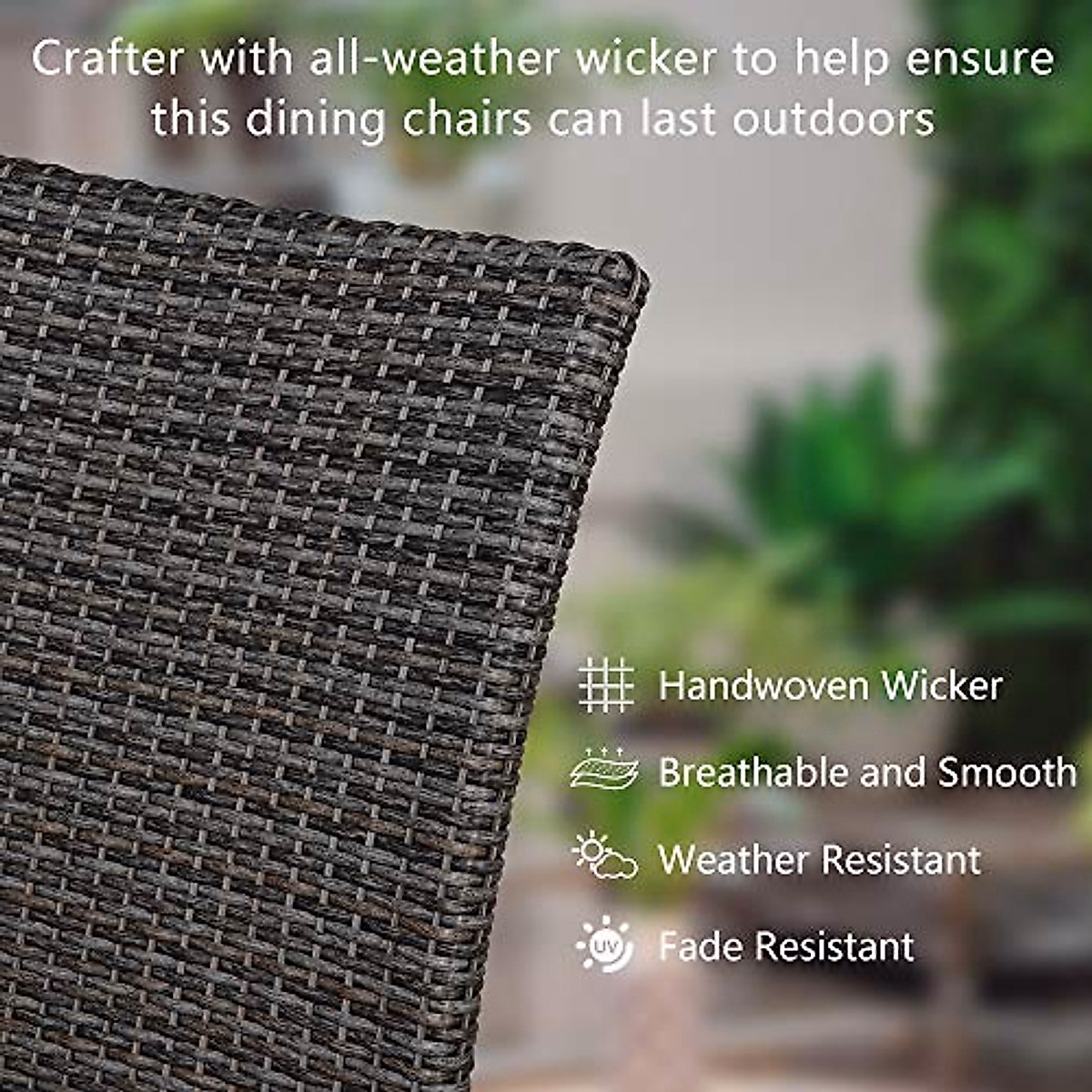 Iwicker Patio Wicker Dining Chairs, Outdoor Heavy-Duty Frame Rattan Chairs with Quick Dry Foam Filling and Curved Backrest, Set of 4