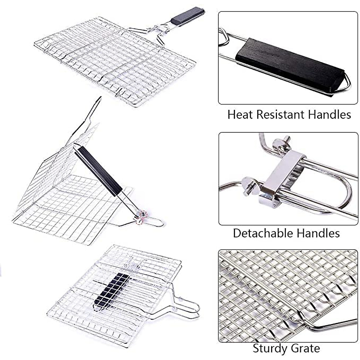 Foldable Grill Basket,Portable Stainless Steel BBQ Barbecue Grilling Basket,With Removable Handle,For Vegetables,Steak,Fish,Shrimpand Whether At Home or OutdoorsBBQ,It Is A Very Practical Barbecue Tool