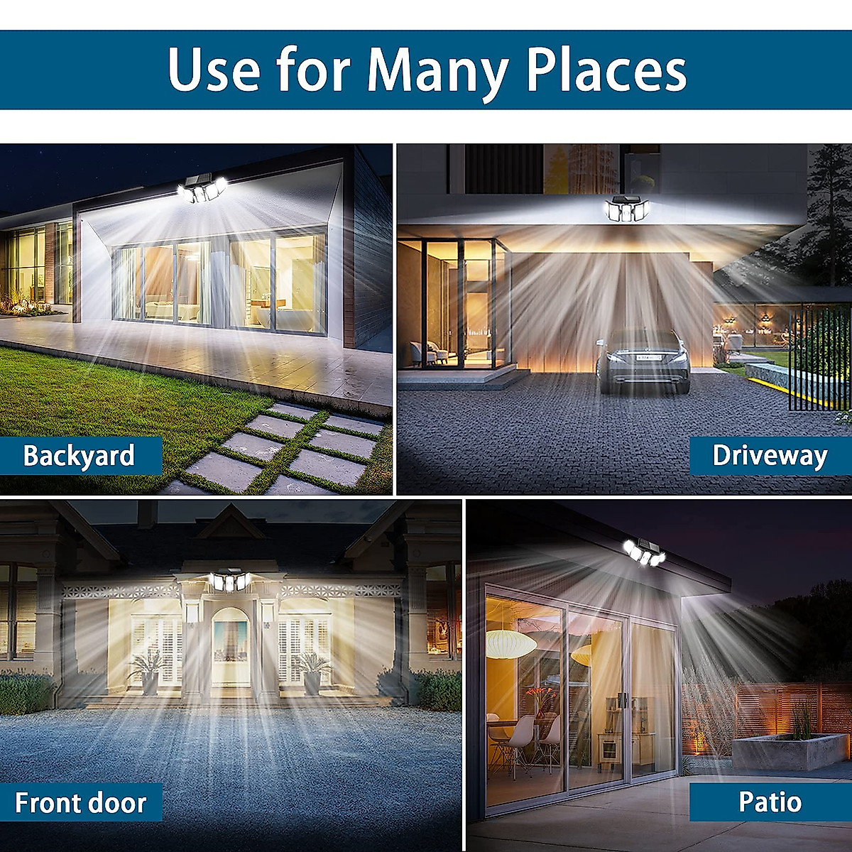 JRRZETA Solar Lights Outdoor 300 LED 7500K Motion Sensor Lights, 5-Head Solar Flood Lights for Outdoor Security, IP65 Waterproof, 360° Wide Angle Wall Lights for Patio, Yard, Garden (2 Packs)