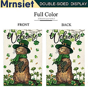 St Patricks Day Garden Flag, Welcome St. Patrick's Day Flags 12x18 Double Sided, Lucky Shamrock Cat Small Burlap Yard Flags for Farmhouse Front Porch Lawn Outdoor Saint Patricks Holiday Decor