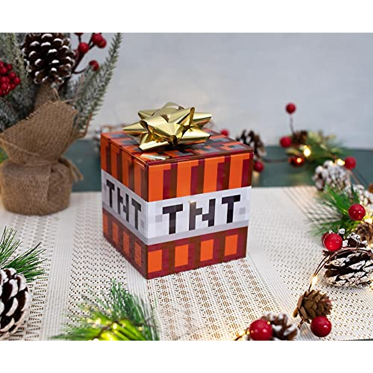 MINECRAFT TNT 4-Inch Tin Storage Box Cube Organizer with Lid | Basket Container, Cubby Cube Closet Organizer, Home Decor Playroom Accessories | Video Game Toys, Gifts And Collectibles