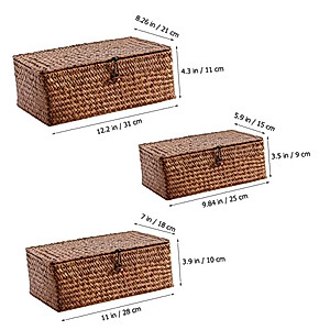 Veemoon 3pcs Woven Basket Organizer Sundry Organizer Basket End Table Decor Seagrass Baskets Woven Hamper Bathroom Decorations Baskets with Lids Seaweed Storage Shelf Basket