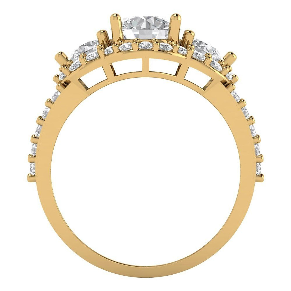 Clara Pucci 2.16 Ct Round Cut Clear Simulated Diamond 14K Yellow Gold Solitaire with Accents 3 Stone Engagement Promise Ring Sz 4