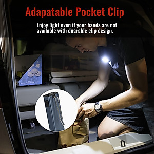 lexall Rechargeable Work Light, 600 Lumens Portable LED Flashlight, Magnetic COB Flat Task Light with Pocket Clip, 3 Modes, Pocket Pen Inspection Light for Repairing, Camping, Hiking, Emergency（2pcs）