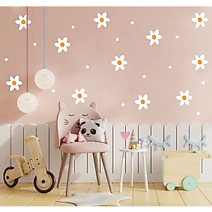 Daisy Flower with dots Wall Decals Nursery Decal Living Room Vinyl Wall Decal Wall Sticker Kids Room Wall Decor Y43 (White,Yellow, Design 1)