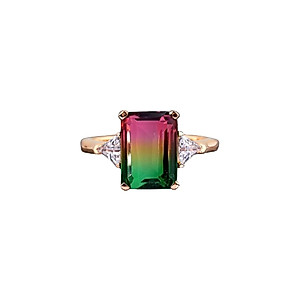 emerald cut watermelon tourmaline engagement ring women's wedding ring art deco bridesmaid jewelry gift for wife delicate bridal ring by kanishka gems jewels