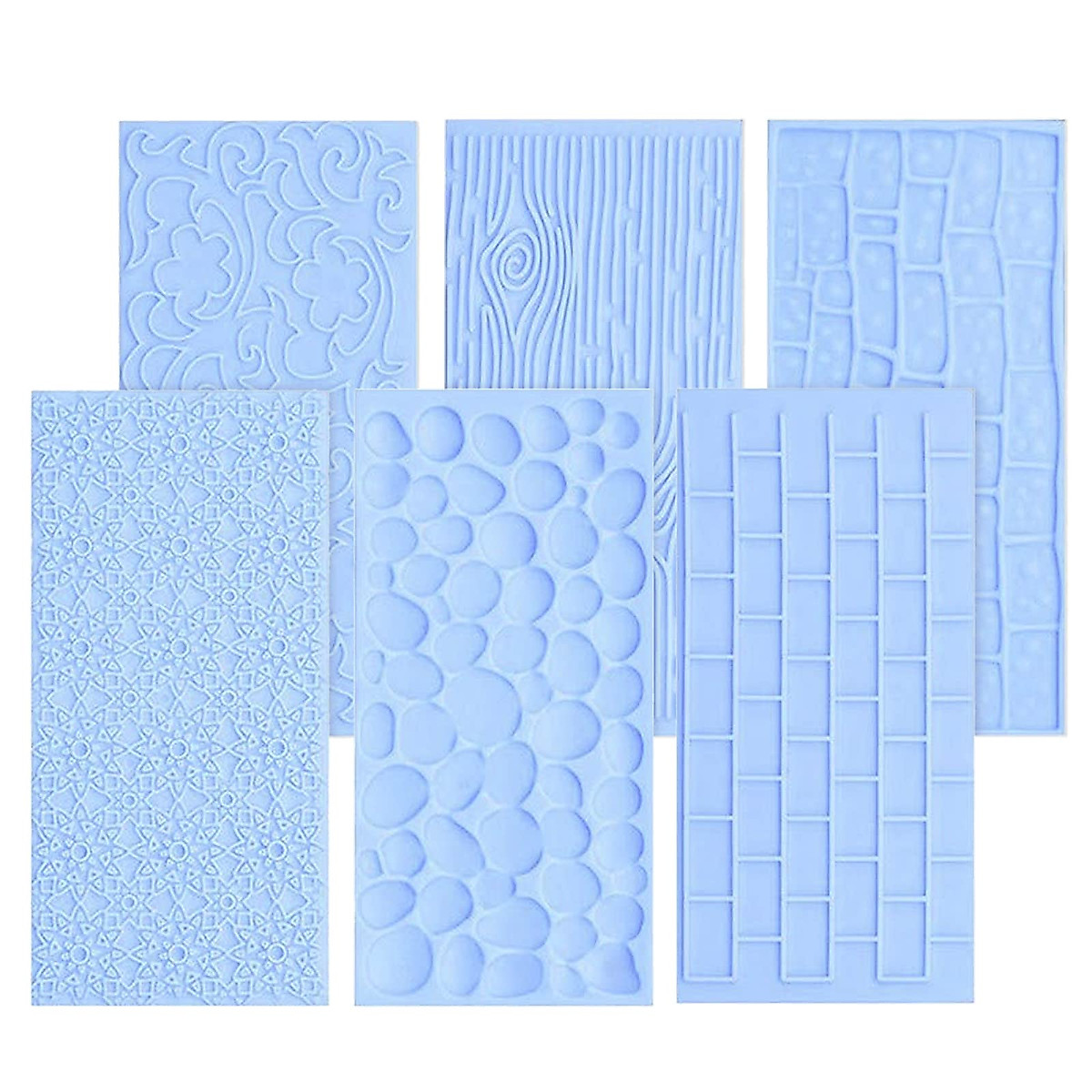 6 Packs Fondant Impression Mat Mold Set Fondant Molds for Cake Decorating, Embossed Tree Bark/Brick Wall/Flower/Cobblestone/Stone Wall Flower Vine Lace Texture Design