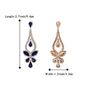 BriLove Women's Wedding Bridal Crystal Teardrop Butterfly-Shape Pierced Dangle Earrings Navy Blue Gold-Tone