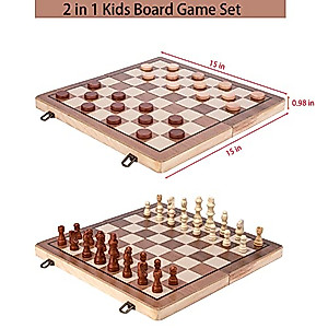 Ralout Chess Set 15" Magnetic Wooden Board Game - 2 in 1 Chess and Checkers Game Set for Adults and Kids (Magnetic)