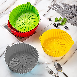 7.8"Air Fryer Silicone Pot Replaces Flammable Parchment Liner, Reusable Air Frying Pan Oven Accessories Circular Tray, Round Tray Suitable for Dishwasher Fridge Oven Outdoor Fruit Basket(Red)