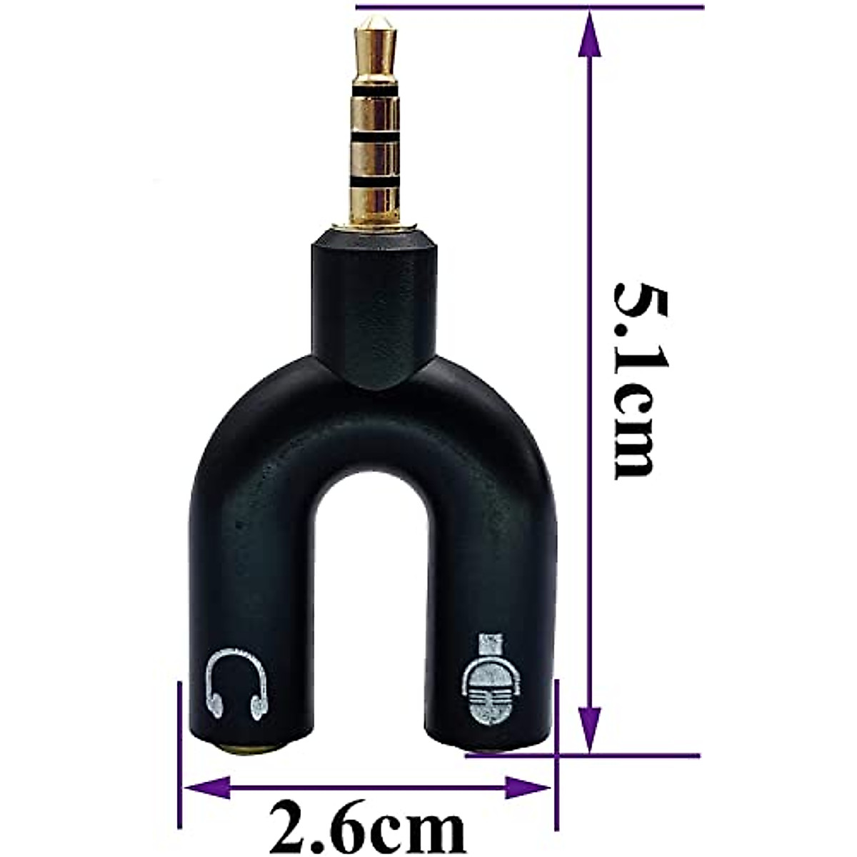 Headphone Splitter Adapter, 2 Pack U Shape 3.5mm 4 Pole Male to 2 x 3 Pole Female Headphone Y Splitter, for Audio Stereo Earphone, MIC , Phones, Computers, MP3, Tablet, Black