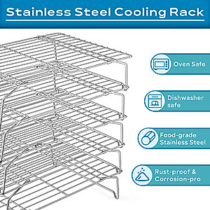 Leonyo Cooling Baking Rack 5-Tier Stackable Stainless Steel Wire Baking Cooking Racks Set for Cookie, Pizza, Cup Cake, Raised & Folding Feet, Oven Safe & Dishwasher Safe, Rust-Resistant - 15’’ x 10’’