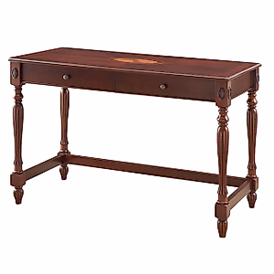 LEEMTORIG Traditional Solid Wood Writing Desk, Small Secretary Desk with 2 Drawers, Mahogany Desk Cherry Wood Writing Table for Home Office, 46" W French Provincial Desk, Cherry Walnut BSZ-1533-WD