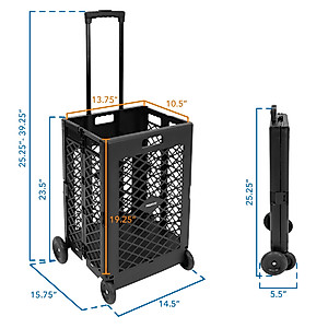 Mount-It! Mesh Rolling Utility Cart, Folding and Collapsible Hand Crate on Wheels, 55 Lbs Capacity
