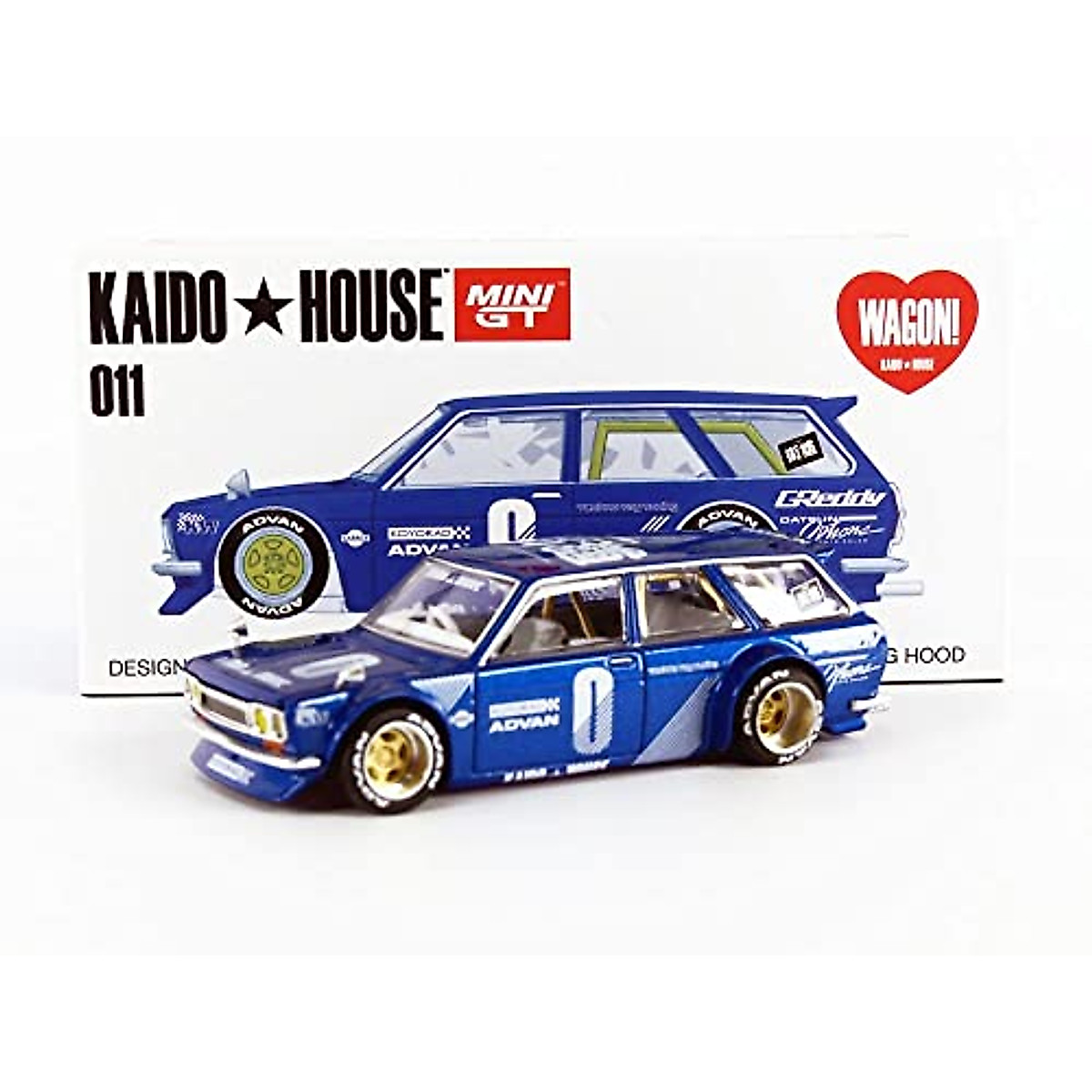 MINI GT 1971 Datsun 510 Wagon Right Hand Drive Blue Met. (Designed by Jun Imai) Kaido House Special 1/64 Diecast Model Car by True Scale Miniatures KHMG011