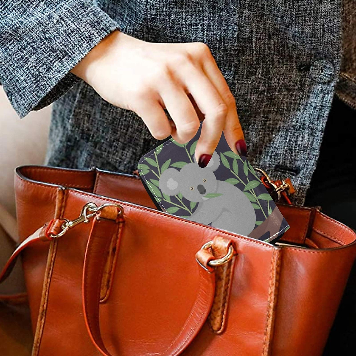 susiyo Cute Koala Sit On Tree Credit Card Wallet, RFID Blocking Compact Women Leather Card Holder Zipper Purse
