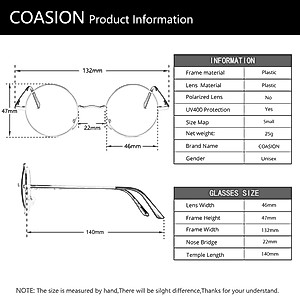 COASION Vintage Round Clear Glasses Small Metal Frame Non Prescription Lens Eyeglasses (Gold)