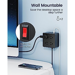 5ft Power Strip, SUPERDANNY Surge Protector 900 Joules, 4-Outlet 4-USB Extension Cord, Overload Switch, Grounded, Mountable, Desktop Charging Station for Home, Office, School, Dorm, Computer, Black