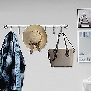 WSTECHCO Pot Pan Hanger Rods 2 PCS, 16 Inch with 7 Sliding Hooks, Kitchen Cookware Utensil Straight Bar, Bathroom Towel Hanging Rails 304 Stainless Steel Rack, for Hanging Coat Bag Umbrella Key Scarf