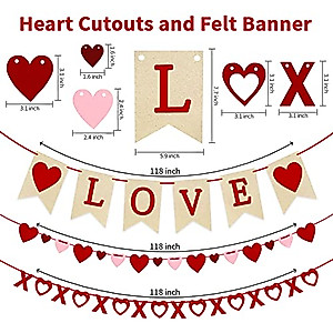 4Pcs Valentines Day Decorations Valentine's Day Decor Set Felt Love Heart XO Garlands Banner for Engagement Wedding Party Home Classroom Office, No DIY Required