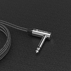 Syncwire Professional Guitar Lead 3M/9.8ft, 6.35mm 1/4" Right Angled Jack Nylon Braided Guitar Instrument Cable for Electric Guitar, Bass, Amp, Keyboard, Mandolin, Mixing Desks - STR/ANG - Black