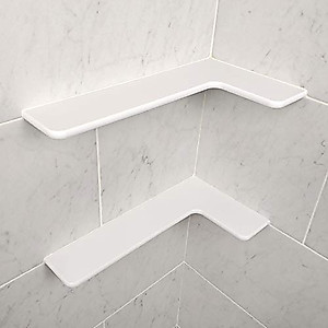 TileWare Products Corner Shelf for Bathroom Shower & Tub - Floating Tile Wall Mount Shelves and Organizer Stand for Shampoo and Other Bathtub Accessories, Acrylic - Bright White