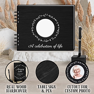 Generic Funeral Guest Book, Celebration of Life Decorations, Celebration of Life Guest Book, Guest Book for Funeral, Funeral Guest Book for Memorial Service with Table Card, Pen & Stand, Wood Book
