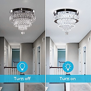 Finktonglan 11.8" Crystal Chandeliers, Modern Crystal Ceiling Light LED Small Chandeliers Semi Flush Mount Chandelier Room Light for Bedrooms Living Room Hallway (6500K White Light)