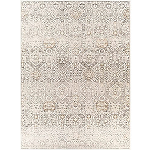 Bluffs Moroccan Farmhouse Living Room Bedroom Dining Room Square Area Rug - Bohemian Style - Boho Vintage Distressed Carpet - Beige, Gray, Brown, Cream - 6'7" Square
