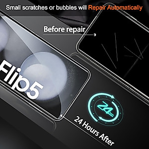 Milomdoi [9 in 1] for Samsung Galaxy Z Flip 5 Screen Protector, 3 Pack Inner Screen Flexible Film + 3 Pack Tempered Glass Back Screen Protector + 3 Pack Camera Protector with Easy Installation Frame