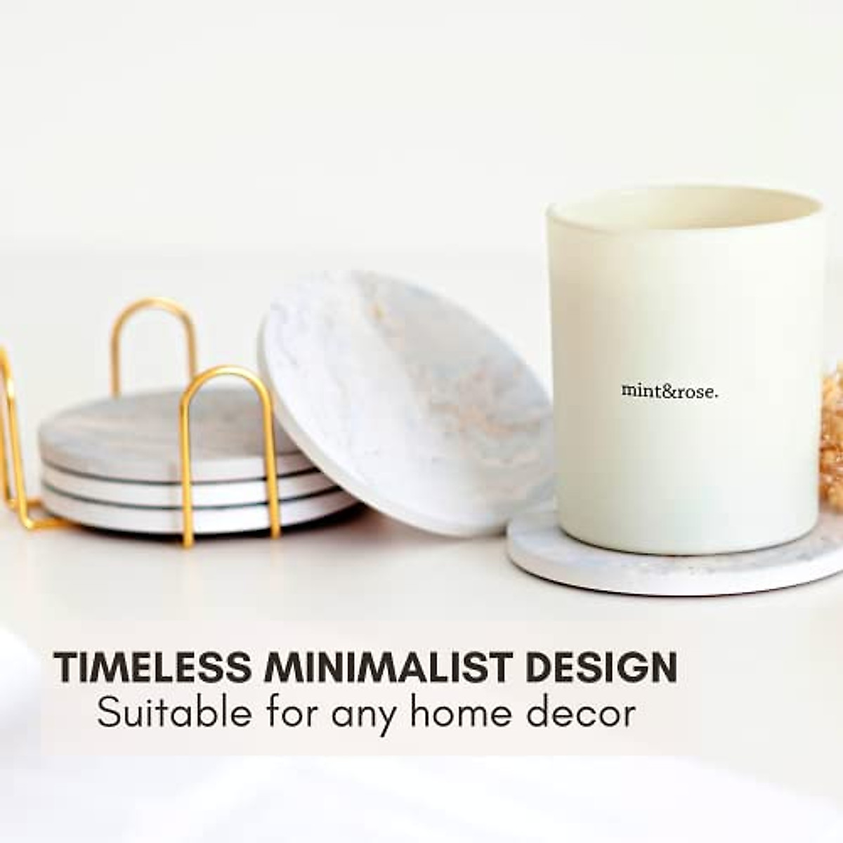 Coasters Set of 6 with Holder, Coffee Table Decor, Coasters for Drinks, Coasters Coffee Table, Coaster Set, Marble Coasters, Drink Coasters, Stone Coasters for Drinks Absorbent…