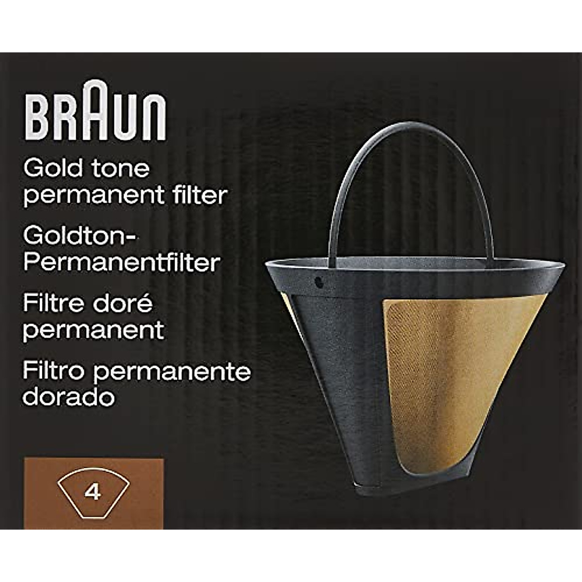 Braun Gold Tone Permanent Coffee Filter, Reusable #4 Cone Shaped, No Paper Filter Needed, Fits Coffee Makers Series 7 & Series 9, BRSC002 ,Black