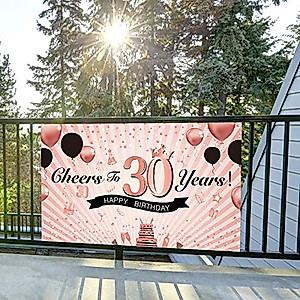 Luxiocio Happy 30th Birthday Party Decorations - Cheers to 30 Years Backdrop Banner - Rose Gold Thirty Birthday 30th Anniversary Decorations Supplies for Women(6X3.6ft)