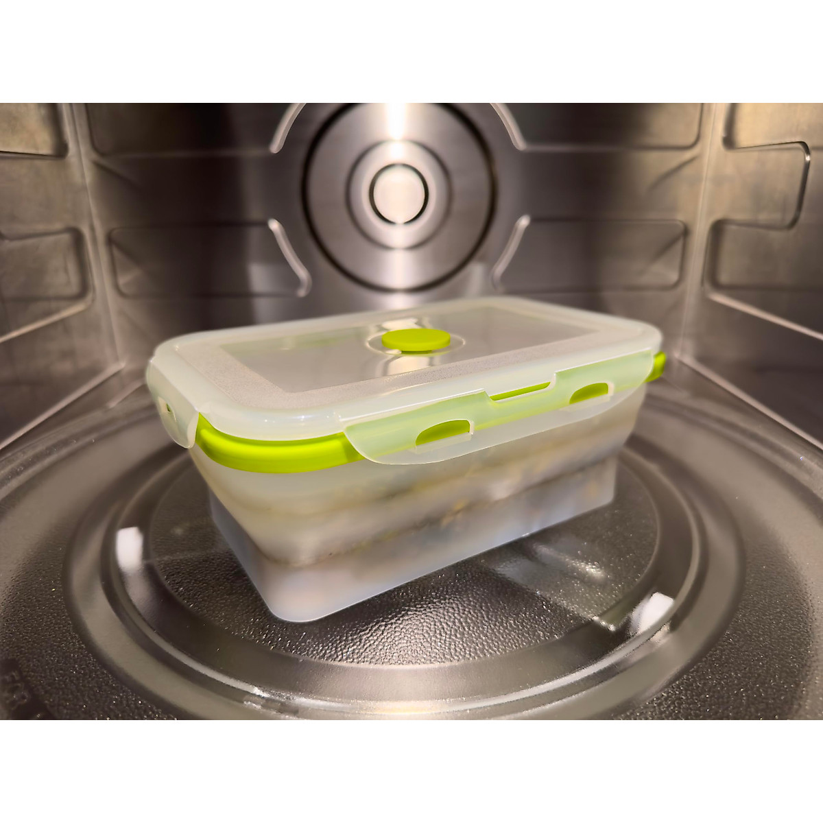 Aura Global Collapsible Silicone Food Storage Containers - Rectangular Set of 4 with Airtight Snap-Down Plastic Lids - Microwave, Dishwasher, Freezer Safe