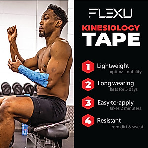 FlexU Synthetic Kinesiology Tape; Single Roll (Pre-Cut or Continuous); Advanced Strength and Flexibility Properties; Longer Lasting Therapeutic Recovery Tape;(pre-cut back)