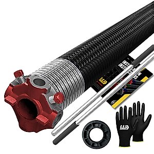 Garage Door Torsion Spring 218x2x26 for Left Side of Garage Door with Winding Bars, 1" Nylon Bushing, and Gloves Heavy Duty Precision E-Coating 5-Year Warranty Minimum 30,000 Cycles (Red Cone)