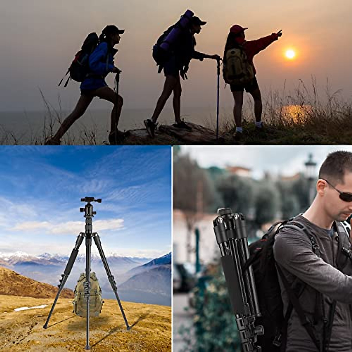 Alwayside Camera Tripod with Phone Holder and Bag, Aluminum Travel Tripod for Camera, DSLR Camema Tripod, Compact Professional Camera Tripod Monopod with 360 Panorama Ball Head, 1/4 QR Plate
