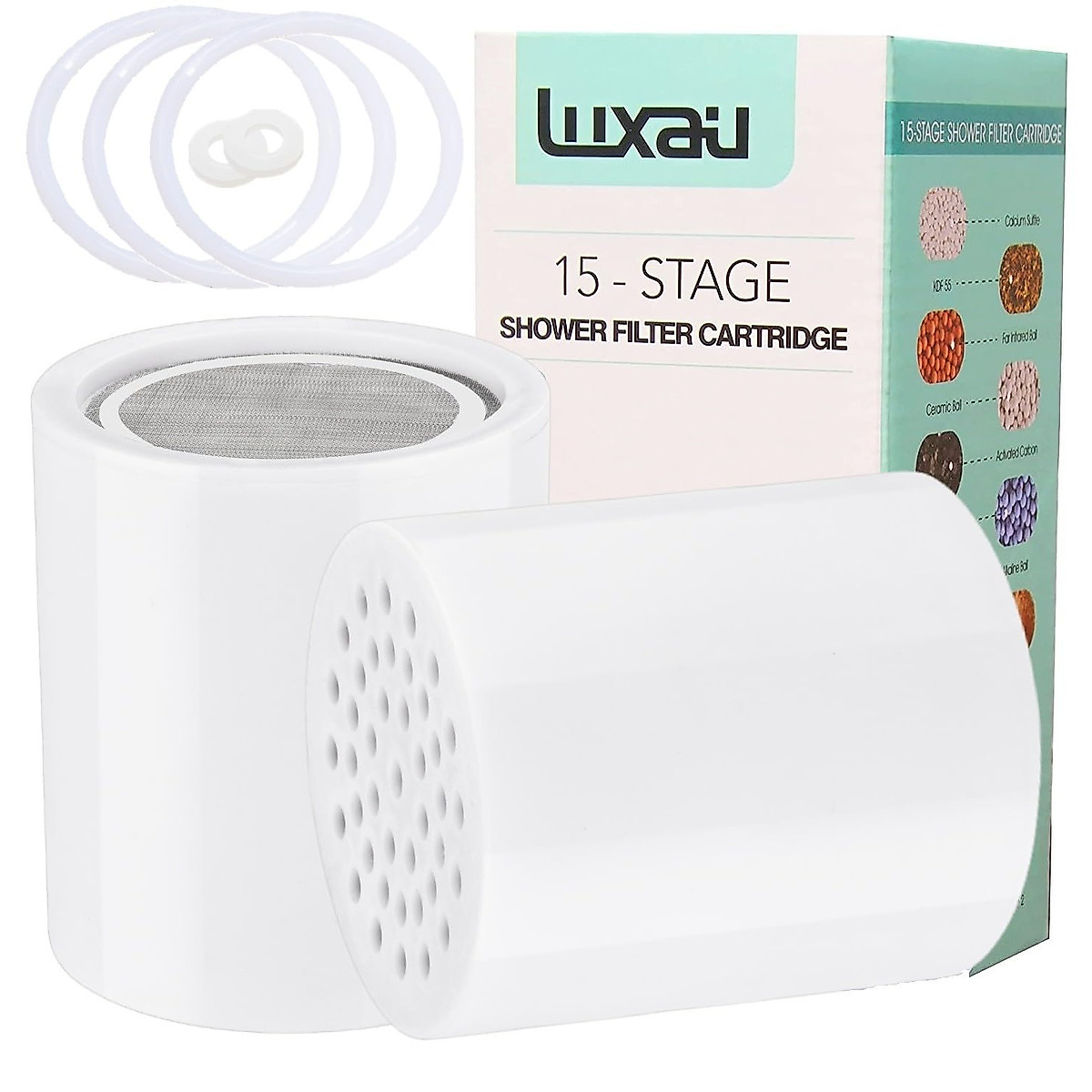 Luxau 4-Piece 18-Stage Shower Filter Refill Cartridge | Better Skin & Hair