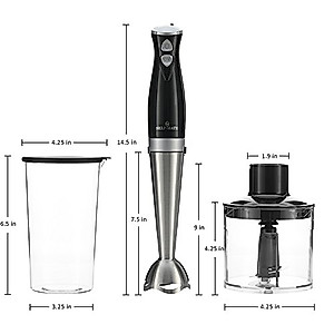 Self-Mate 3 in 1 Dual Speed Immersion Hand Blender Kitchen Set – Stainless Steel 300W Electric Mixer Blending Stick with Interchangeable Whisk Wand, Food Processor Chopper & Beaker Attachments