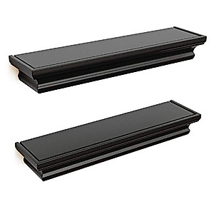 Ballucci Set of 2 Classic Floating Wall Shelves, Wooden Wall Mounted Ledges for Living Room, Bedroom, Bathroom, Kitchen, Office, 16 Inches - Black