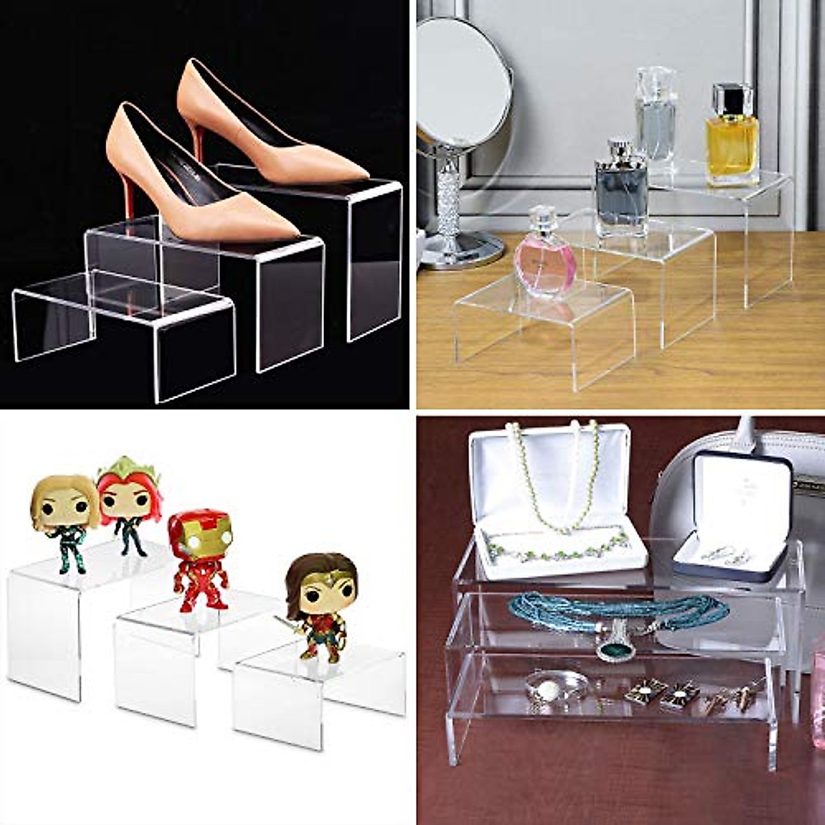 Goabroa Acrylic Display Risers, Clear Rectangle Stands Shelf for Display 6pcs