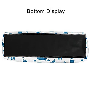 Fashionable women's handbag tote bag, Blue and White Catprinted shoulder bag is light and durable