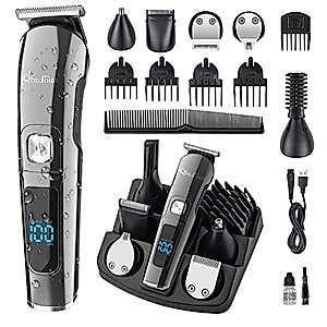 QBZDOUA Mens Hair Clipper Beard Trimmer Cordless Mens Grooming Kit Trimmer for Beard Head Face and Body Waterproof IPX7 LED Power Display