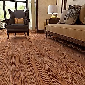 YENHOME 15 Tiles Walnut Wood Vinyl Flooring Peel and Stick Floor Tile Sticker Wood Wall Panels for Walls Peel and Stick Flooring Tiles for Bathroom Kitchen Waterproof Laminate Flooring 36" X 6"